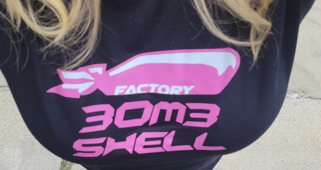 BLACK T-Shirt with PINK FACTORY BOMBSHELL Logo – Peddlepower BMX